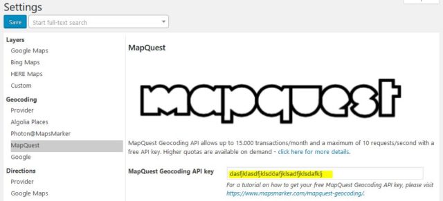 How to setup MapQuest geocoding › Maps Marker Pro