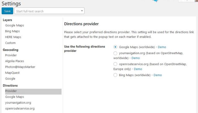 How to change the directions link settings and/or directions provider ...
