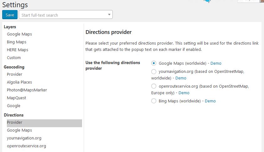 How to change the directions link settings and/or directions provider ...